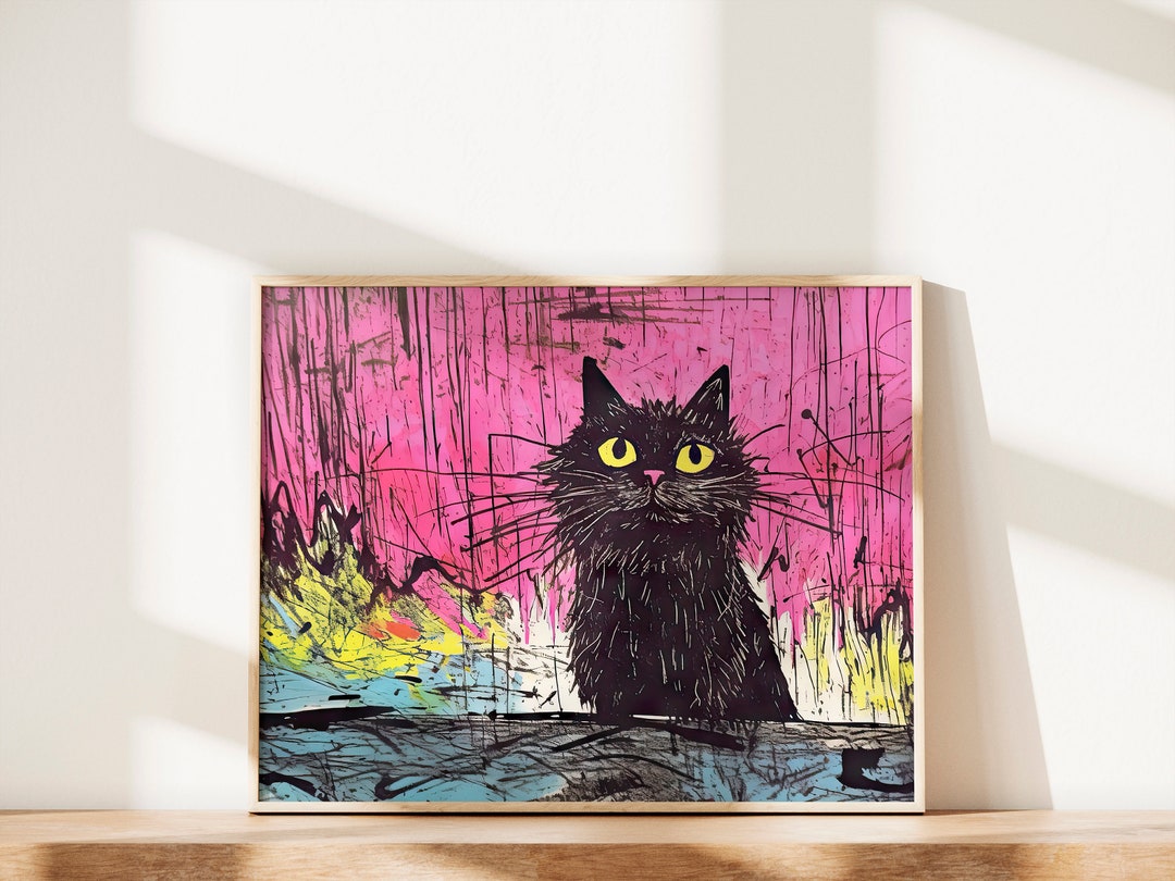 Neo-expressionist Cartoon Cat Style 2 Living Room Art Office Art ...