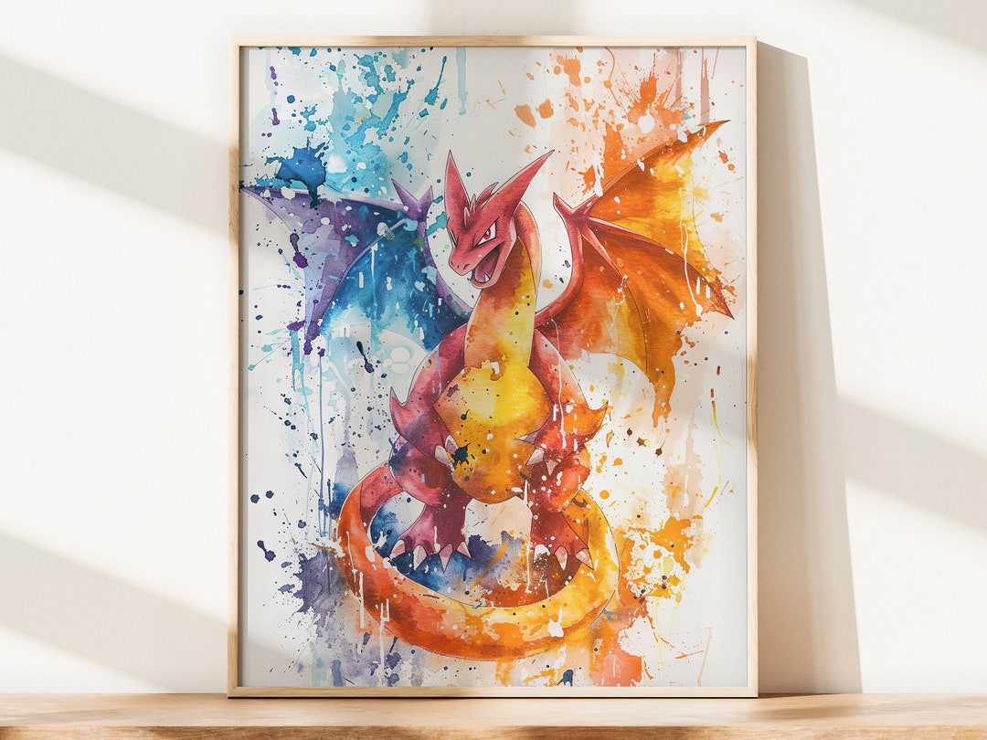 Charizard Poster Watercolor Pokemon Wall Decor Gift for Him Playroom ...
