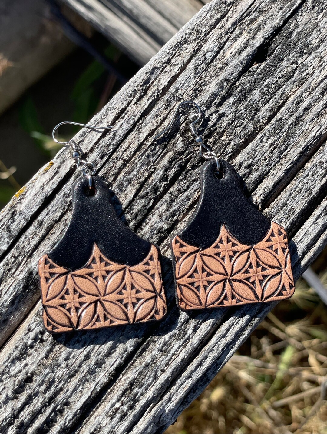 Leather Tooled Ear Tag Earrings - Etsy