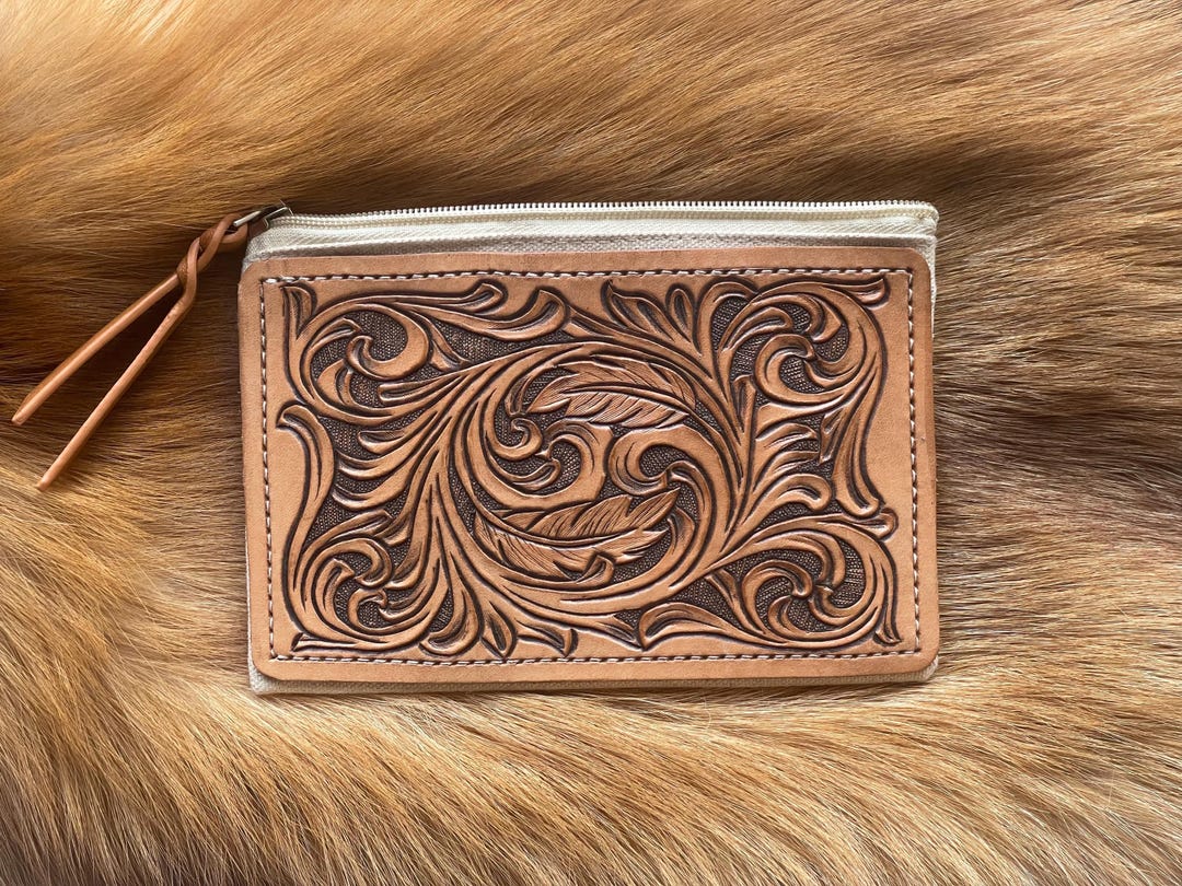 Leather Tooled Scrolling Pouch - Etsy