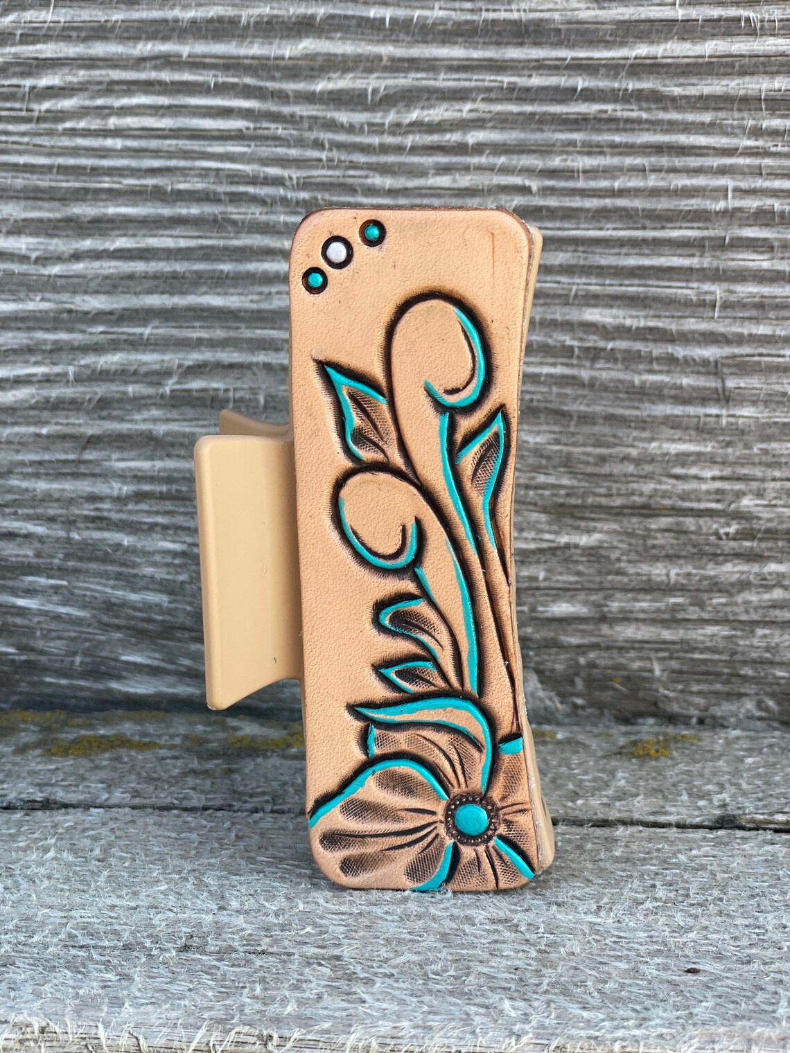Leather Tooled Flower Clawcip - Etsy