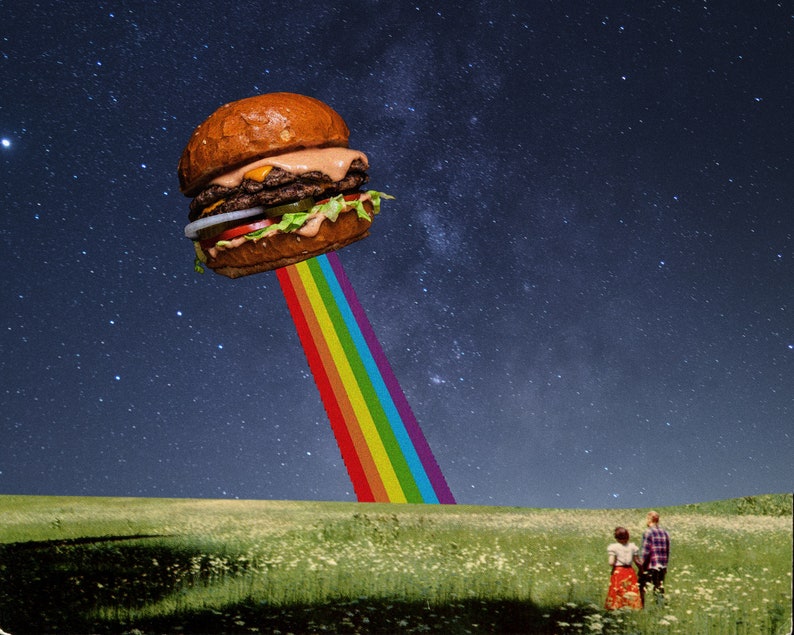Retro Burger Rainbow Art Print + Vintage + Home Decor + Food - Etsy