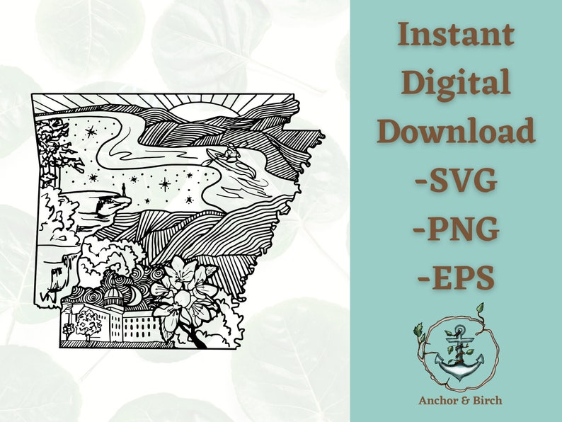 Arkansas Sketch SVG File for Shirts, Mugs, Prints | State Print ...