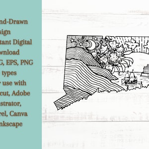 Connecticut Sketch SVG File for Shirts, Mugs, Prints | State Print ...