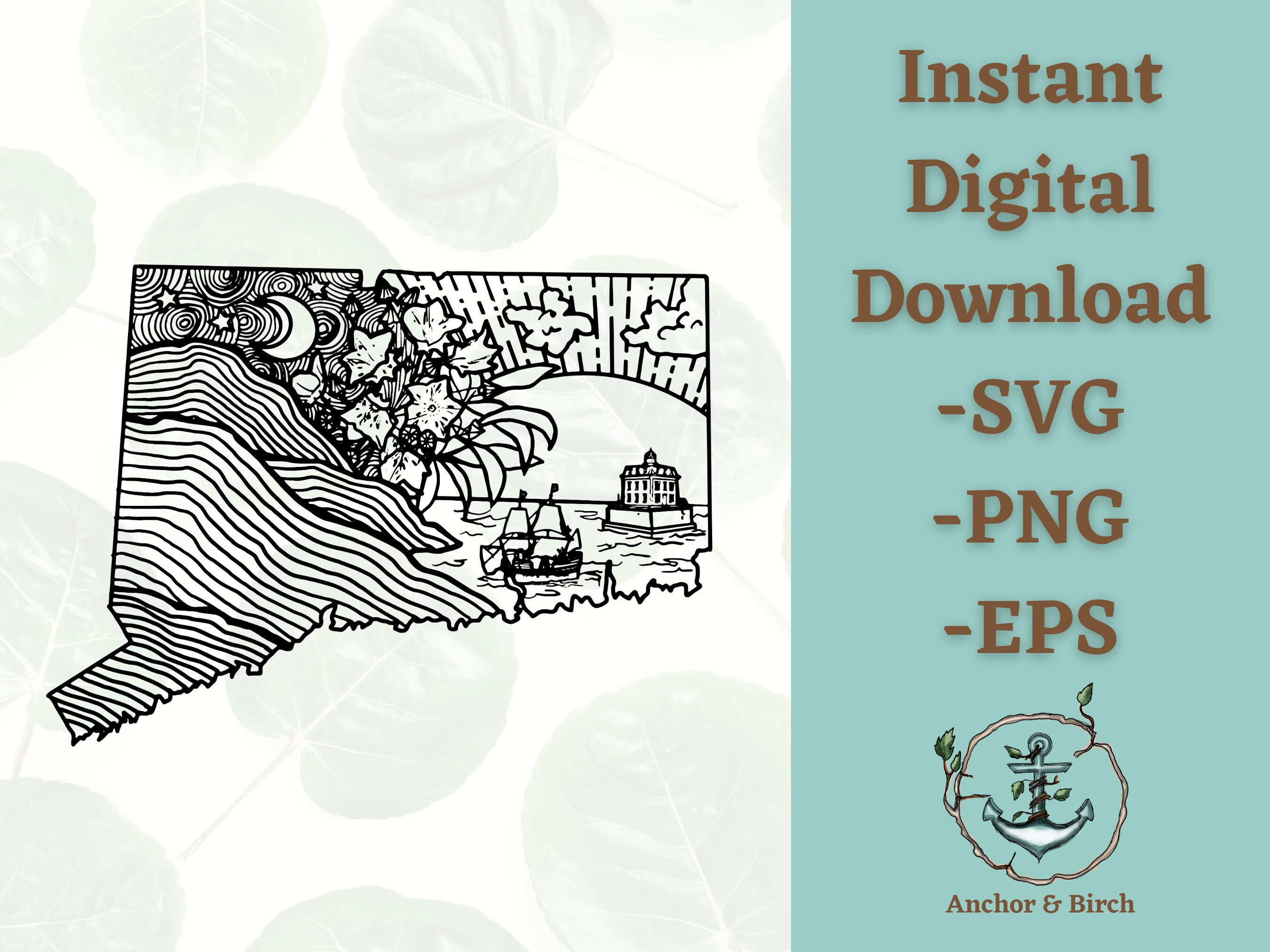 Connecticut Sketch SVG File for Shirts, Mugs, Prints State Print ...