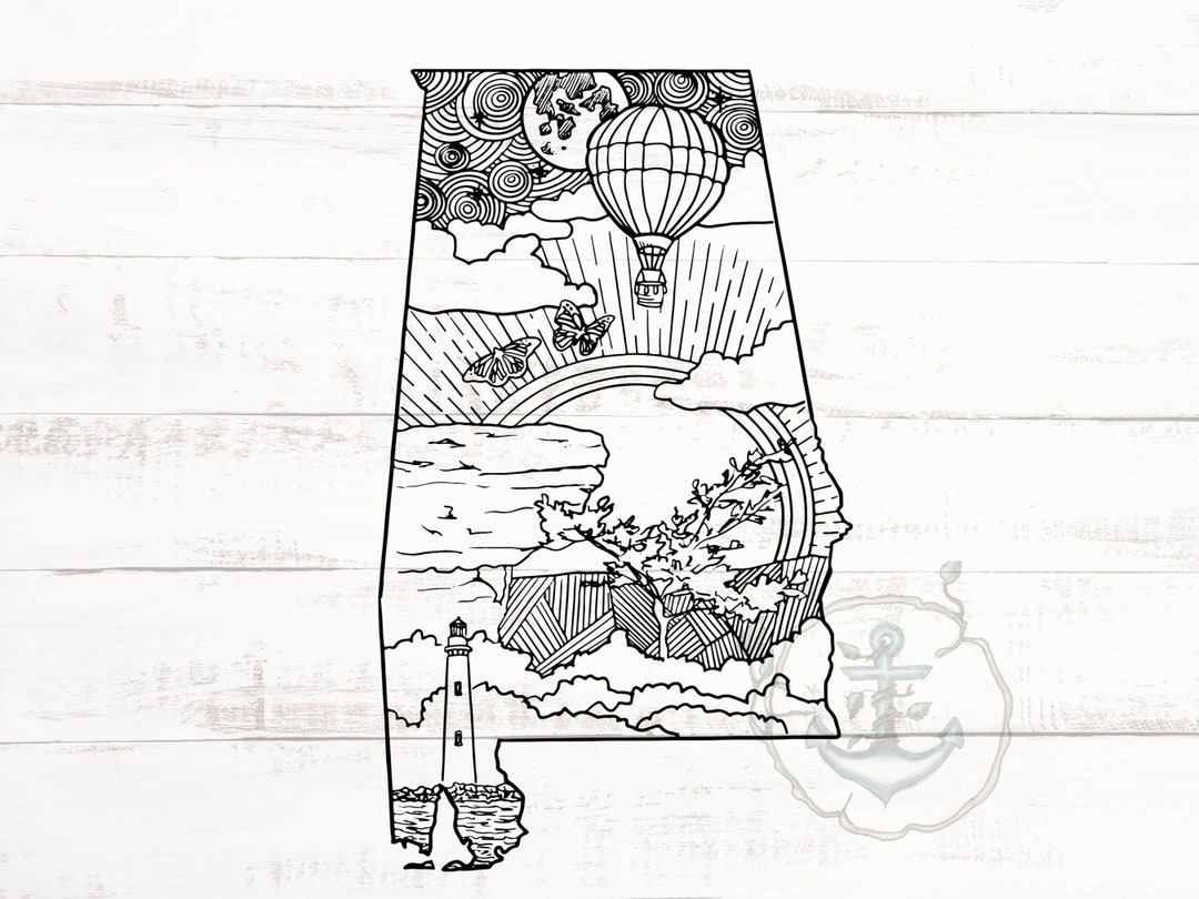 Alabama Sketch SVG File for Shirts, Mugs, Prints | State Print ...