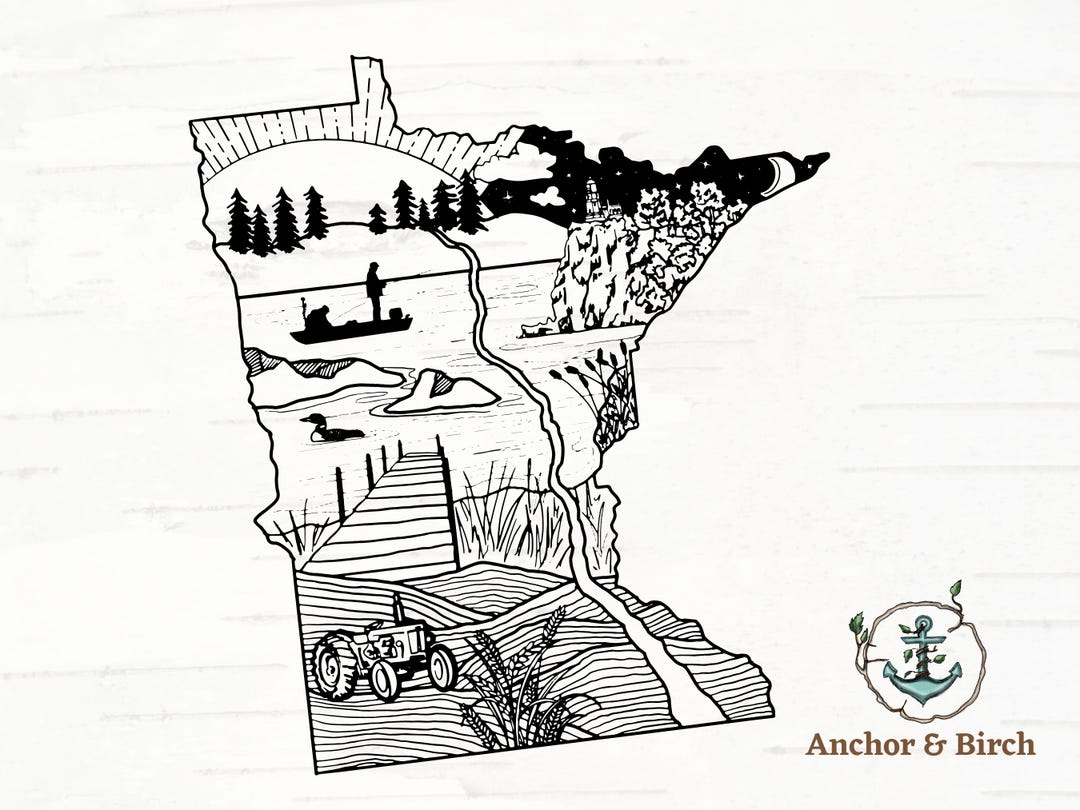 Minnesota Sketch SVG File for Shirts, Mugs, Prints | State Print ...