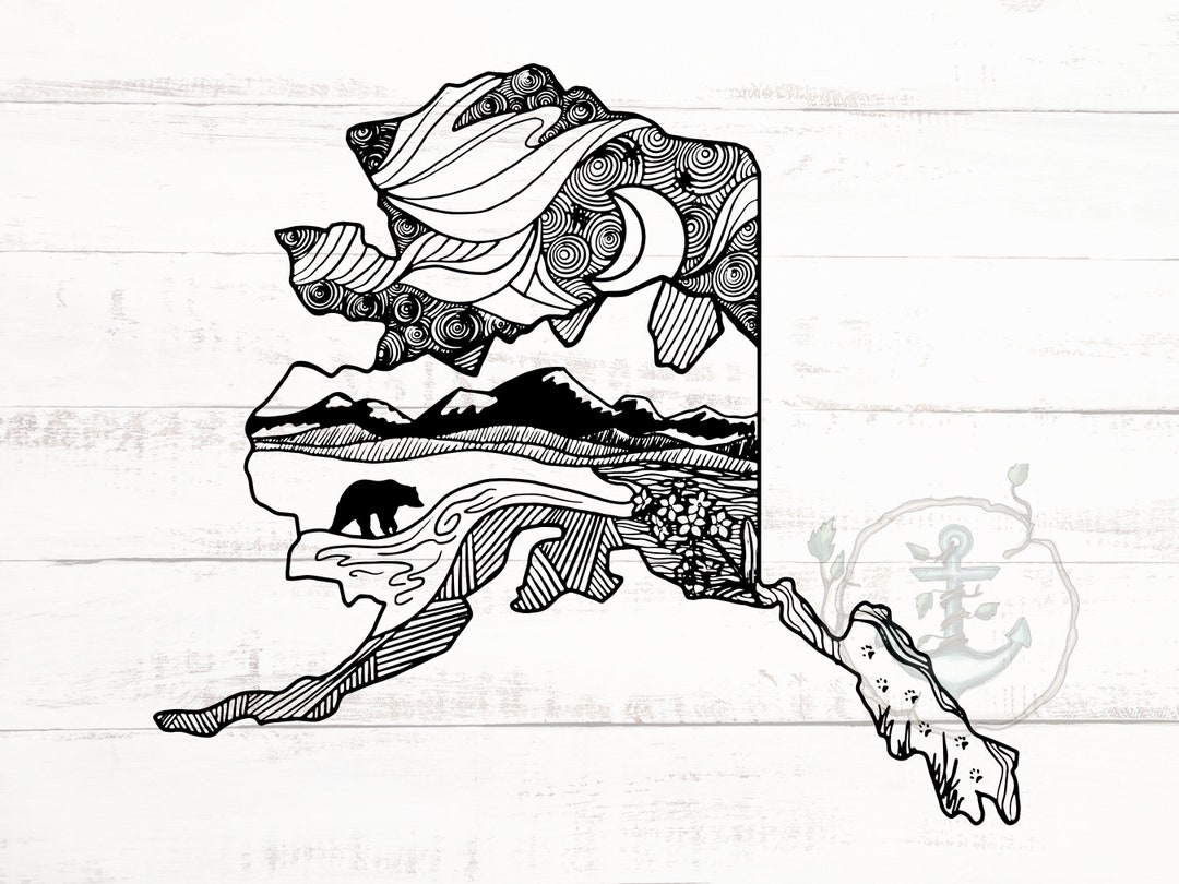 Alaska Sketch SVG File for Shirts, Mugs, Prints | State Print ...