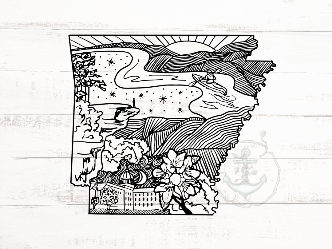 Arkansas Sketch SVG File for Shirts, Mugs, Prints | State Print ...