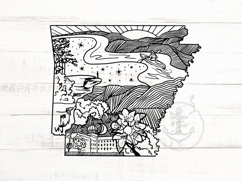 Arkansas Sketch SVG File for Shirts, Mugs, Prints | State Print ...