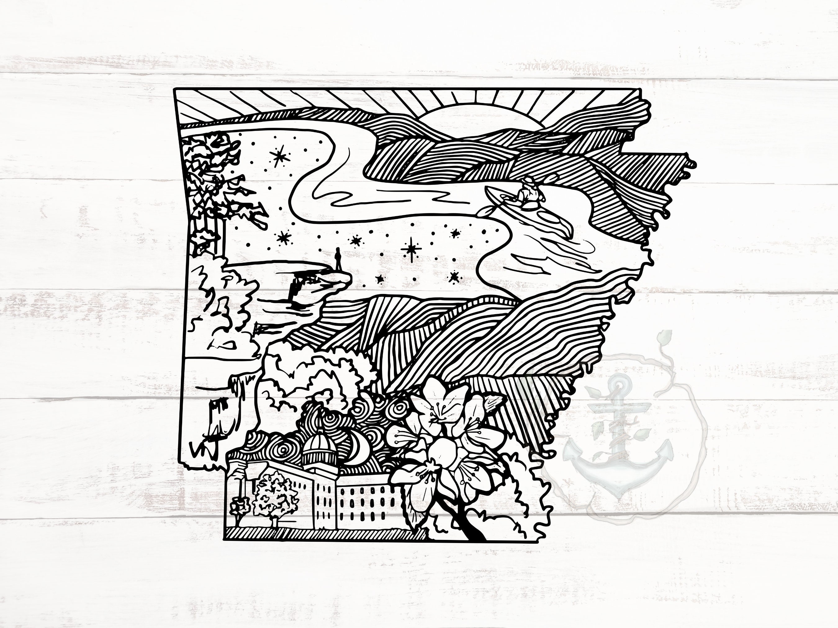 Arkansas Sketch SVG File for Shirts, Mugs, Prints | State Print ...