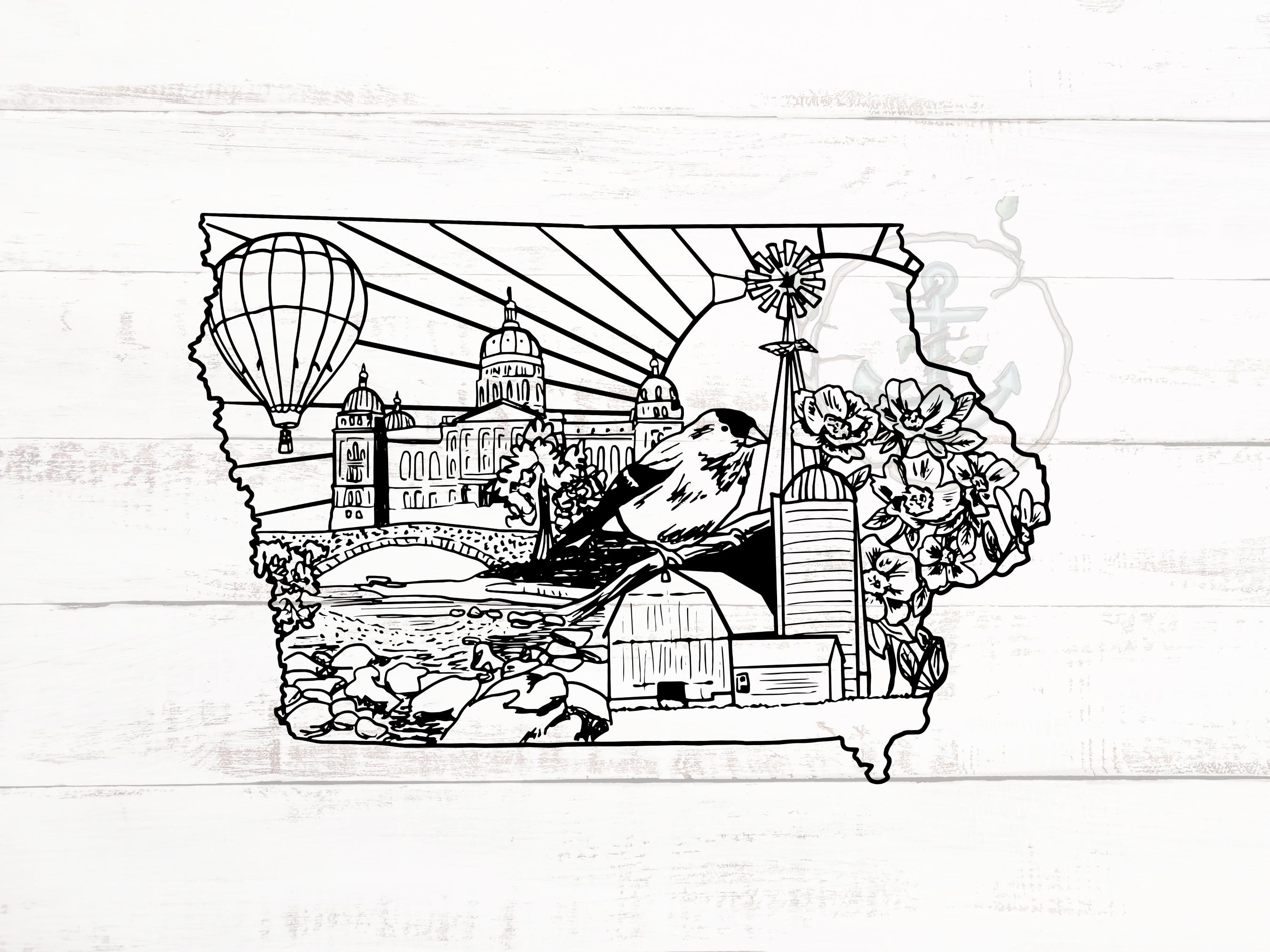 Iowa Sketch SVG File for Shirts, Mugs, Prints | State Print ...