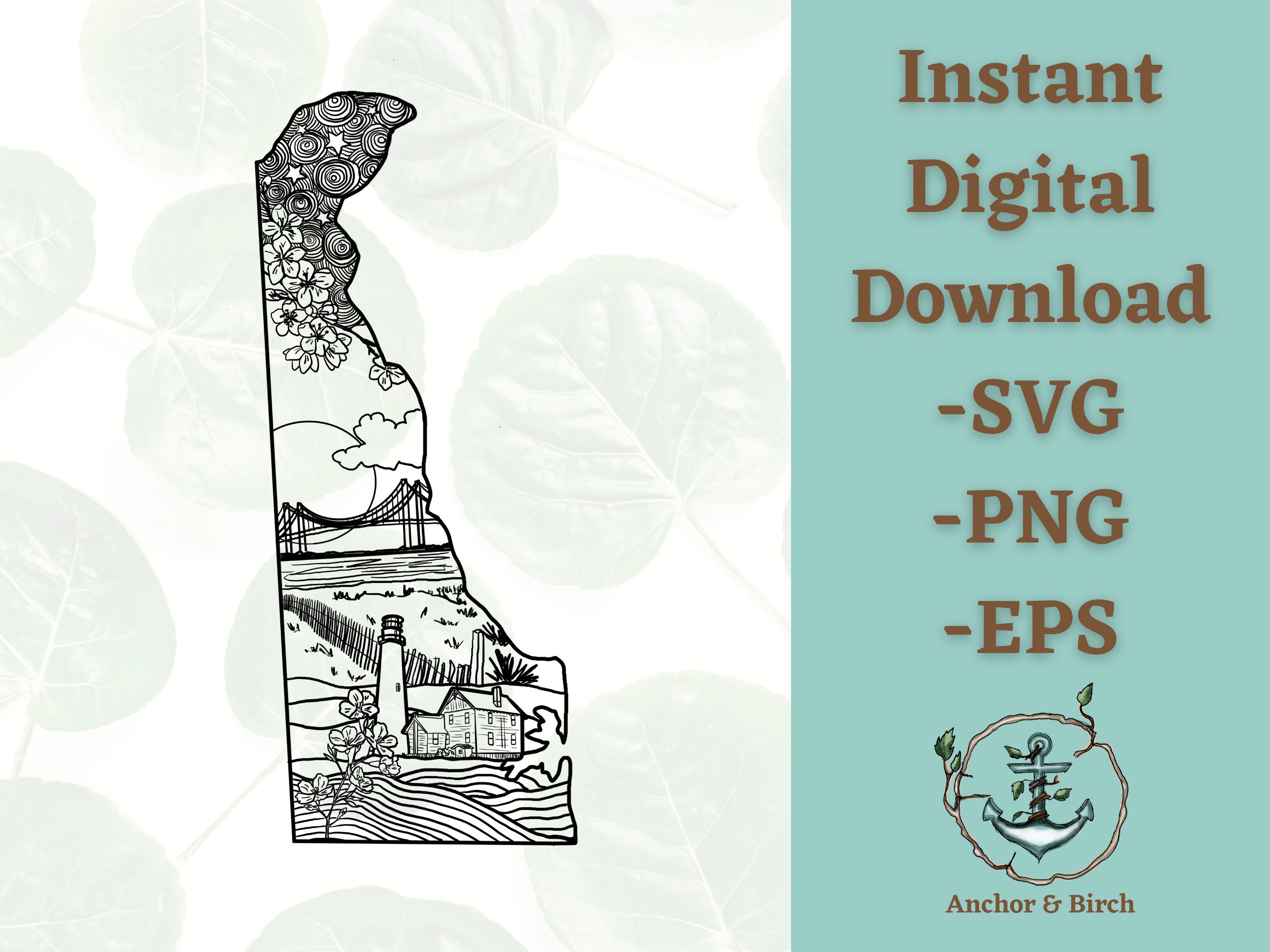 Delaware Sketch SVG File for Shirts, Mugs, Prints | State Print ...