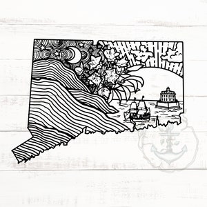 Connecticut Sketch SVG File for Shirts, Mugs, Prints | State Print ...