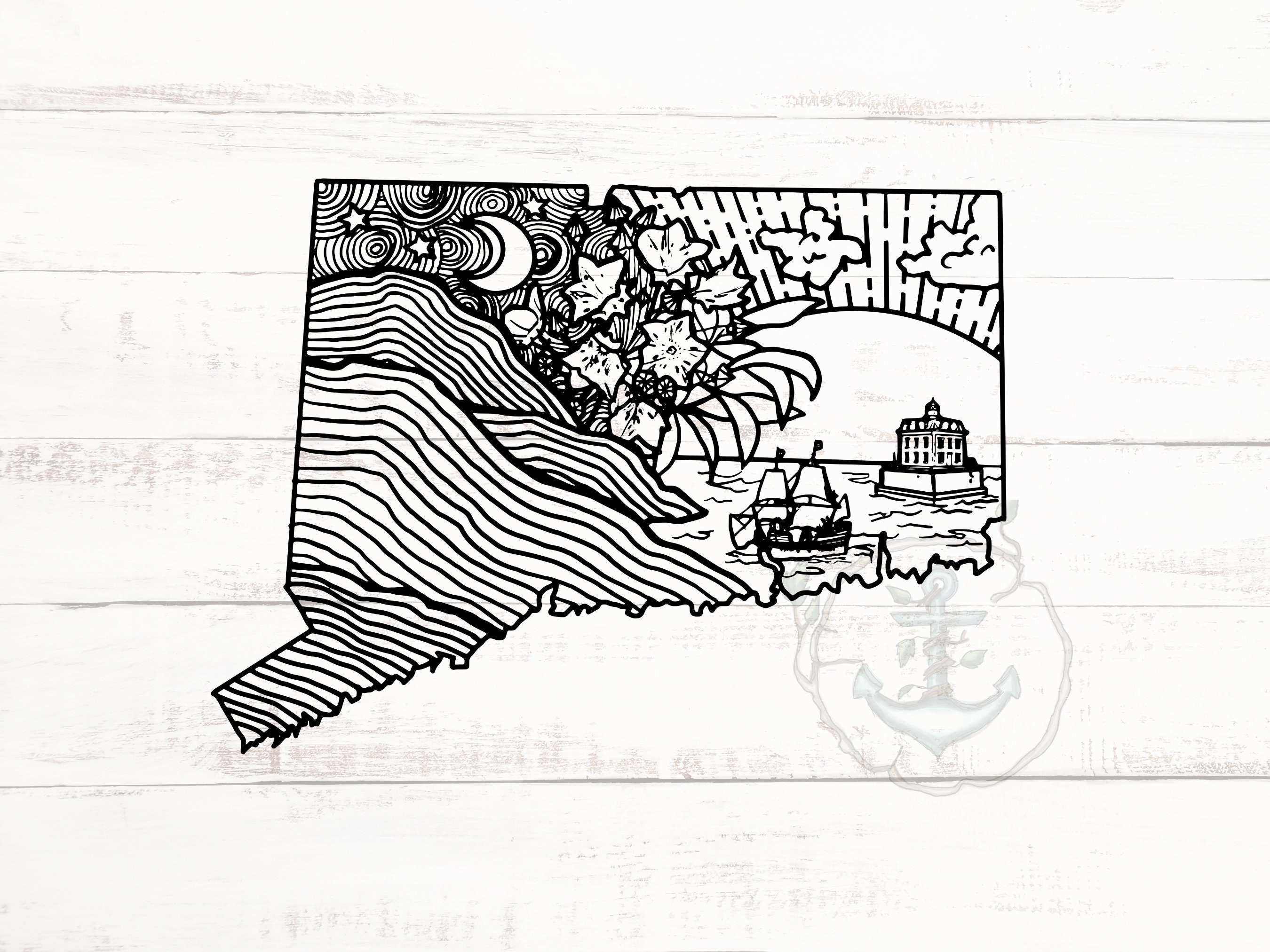 Connecticut Sketch SVG File for Shirts, Mugs, Prints State Print ...