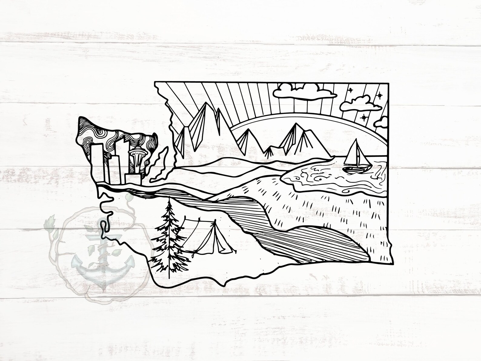 Washington Sketch SVG File for Shirts, Mugs, Prints | State Print ...