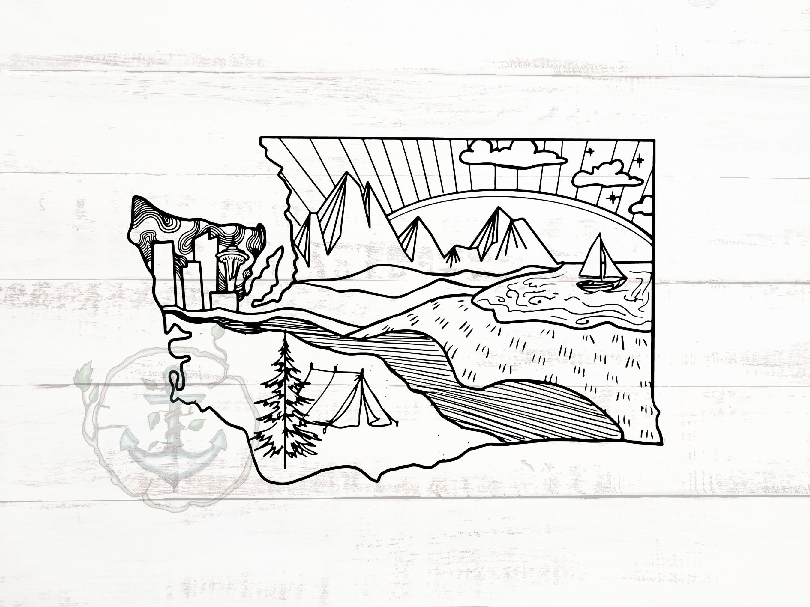 Washington Sketch SVG File for Shirts, Mugs, Prints | State Print ...