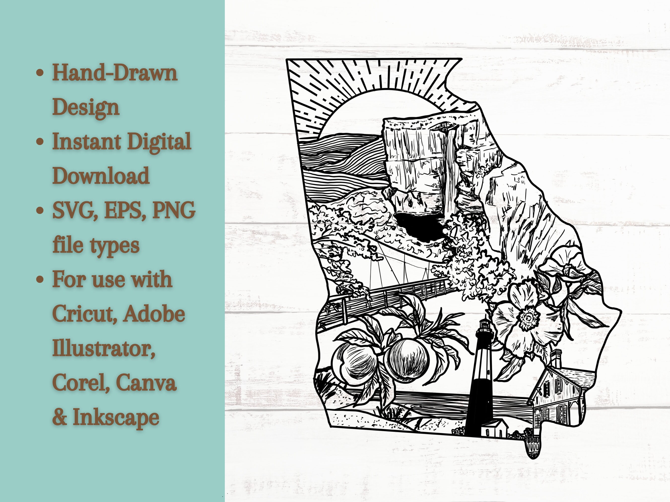 Georgia Sketch SVG File for Shirts, Mugs, Prints | State Print ...