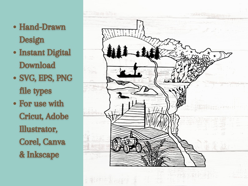 Minnesota Sketch SVG File for Shirts, Mugs, Prints | State Print ...