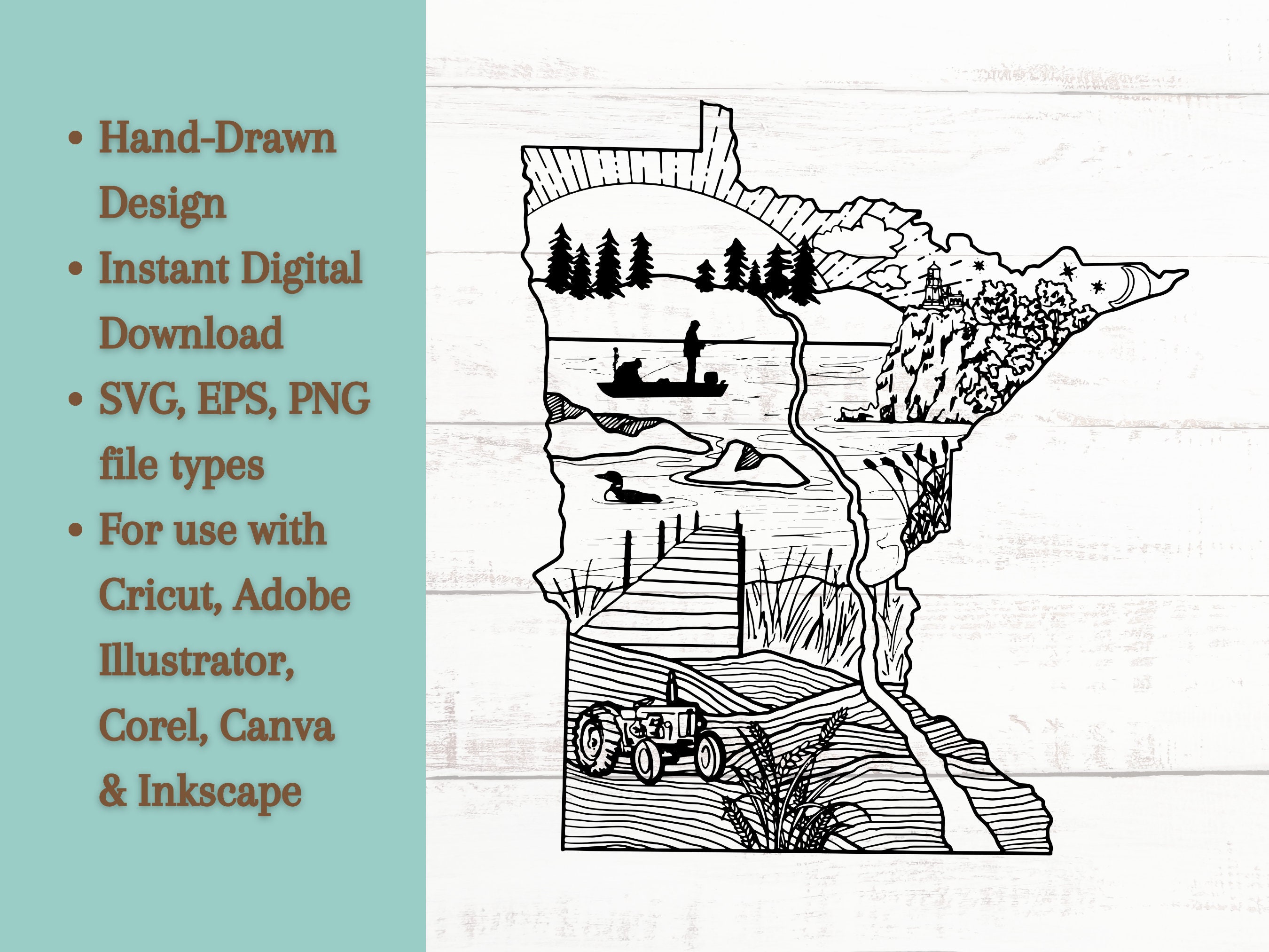 Minnesota Sketch SVG File for Shirts, Mugs, Prints | State Print ...