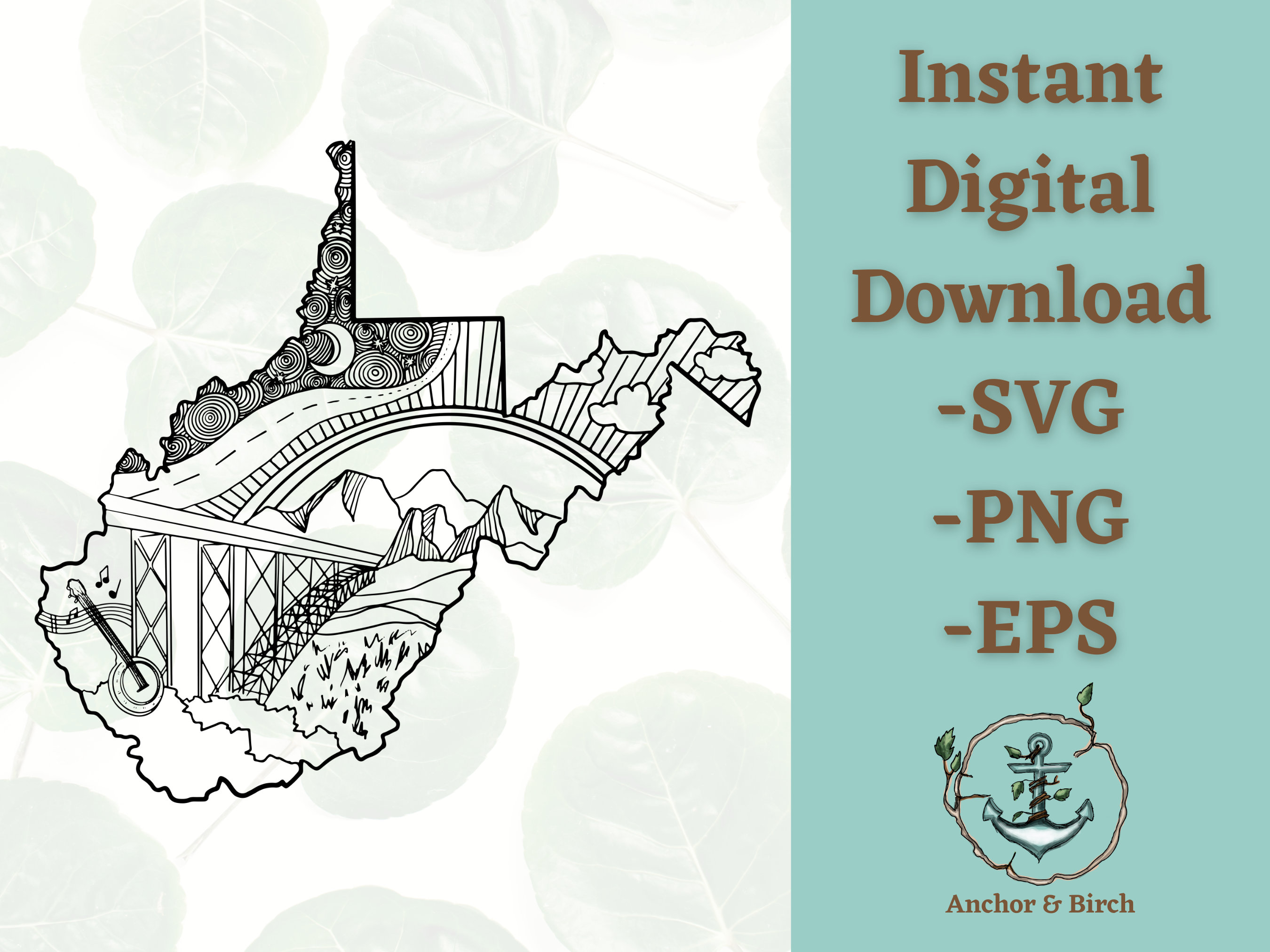 West Virginia Sketch SVG File for Shirts, Mugs, Prints | State Print ...