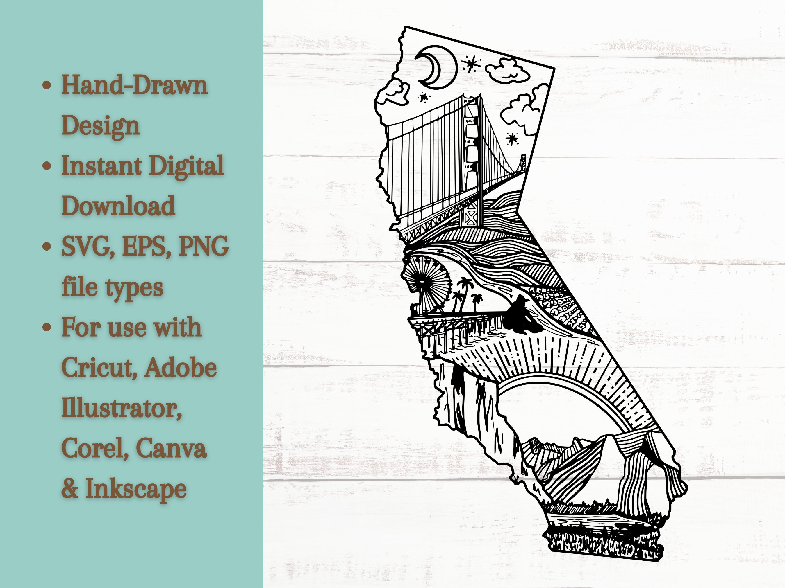 California Sketch SVG File for Shirts, Mugs, Prints | State Print ...