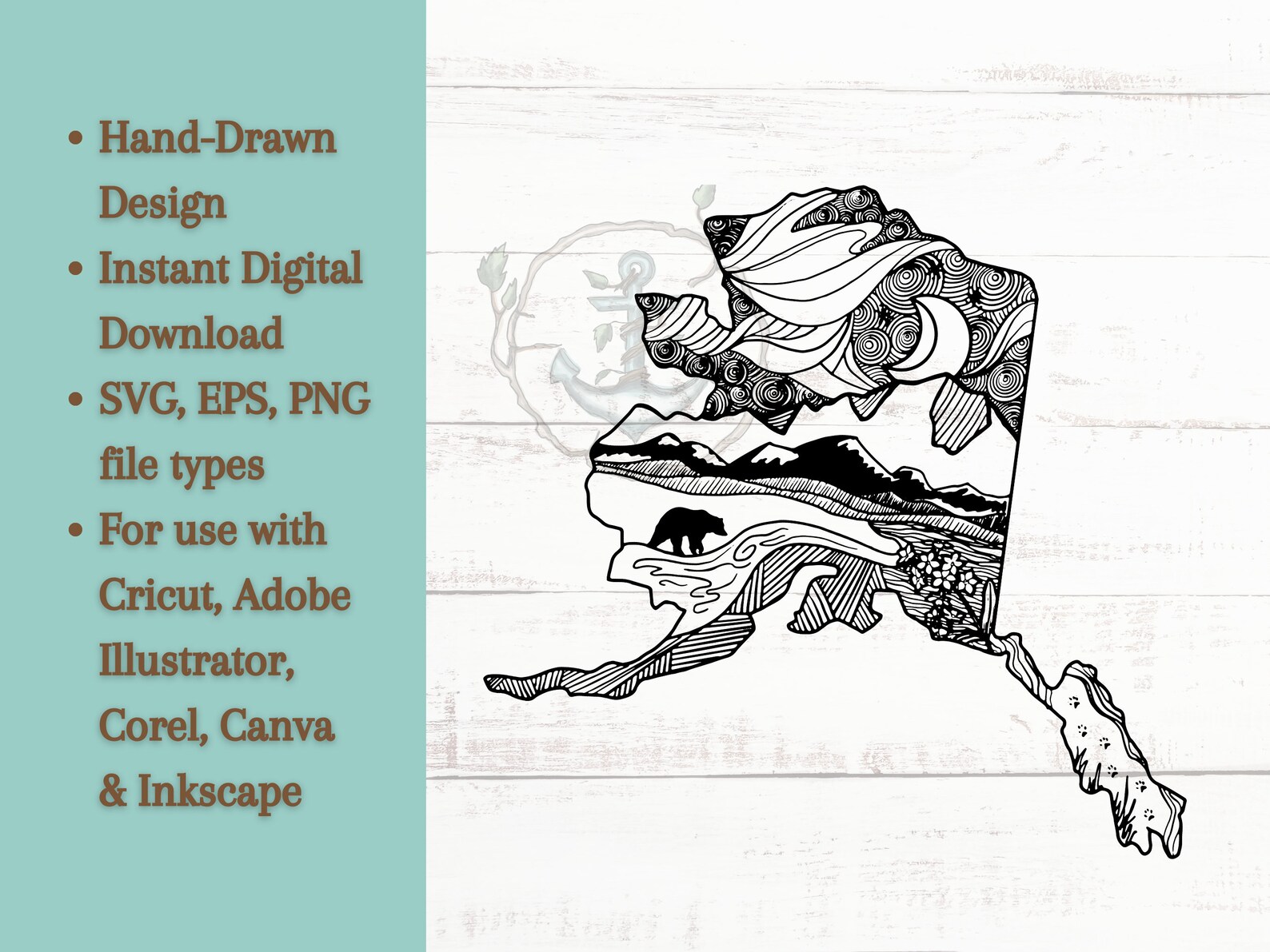 Alaska Sketch SVG File for Shirts, Mugs, Prints | State Print ...