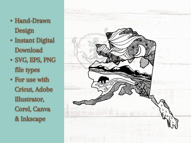 Alaska Sketch SVG File for Shirts, Mugs, Prints | State Print ...