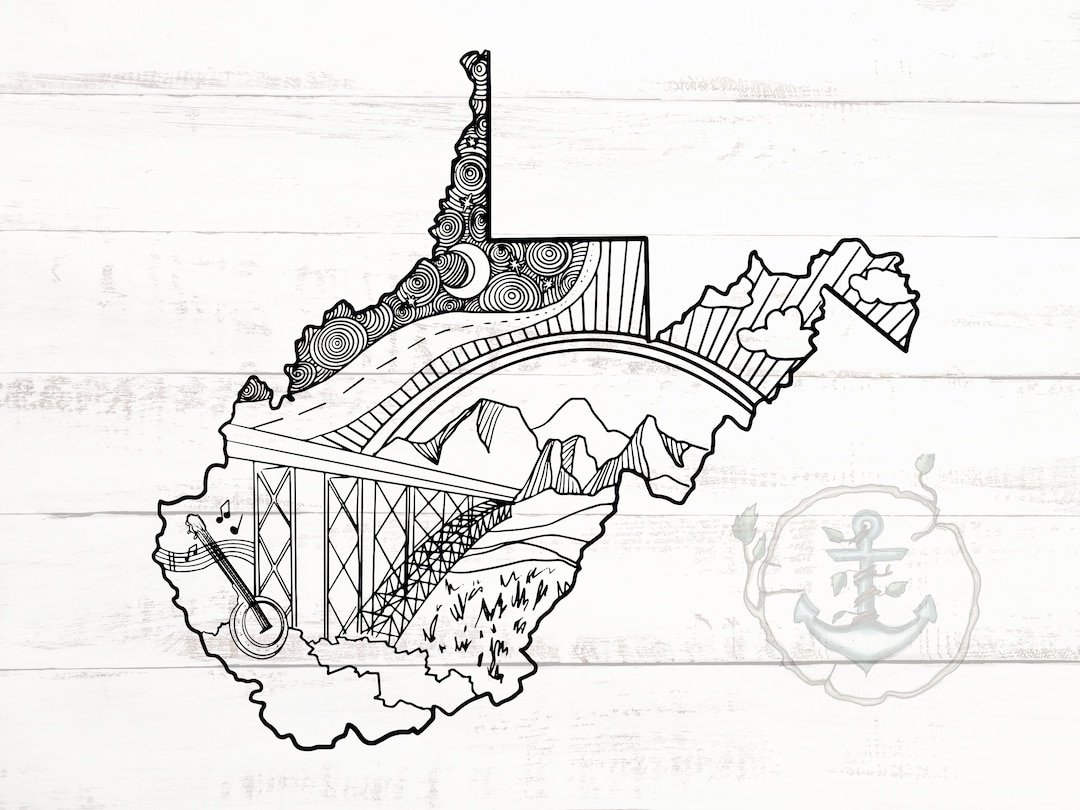 West Virginia Sketch SVG File for Shirts, Mugs, Prints | State Print ...