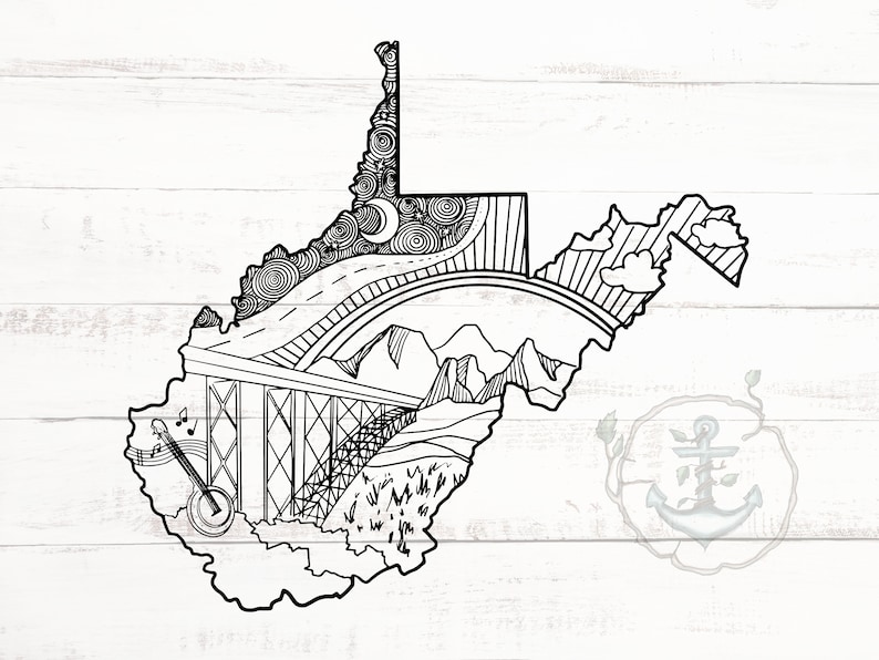 West Virginia Sketch SVG File for Shirts, Mugs, Prints | State Print ...