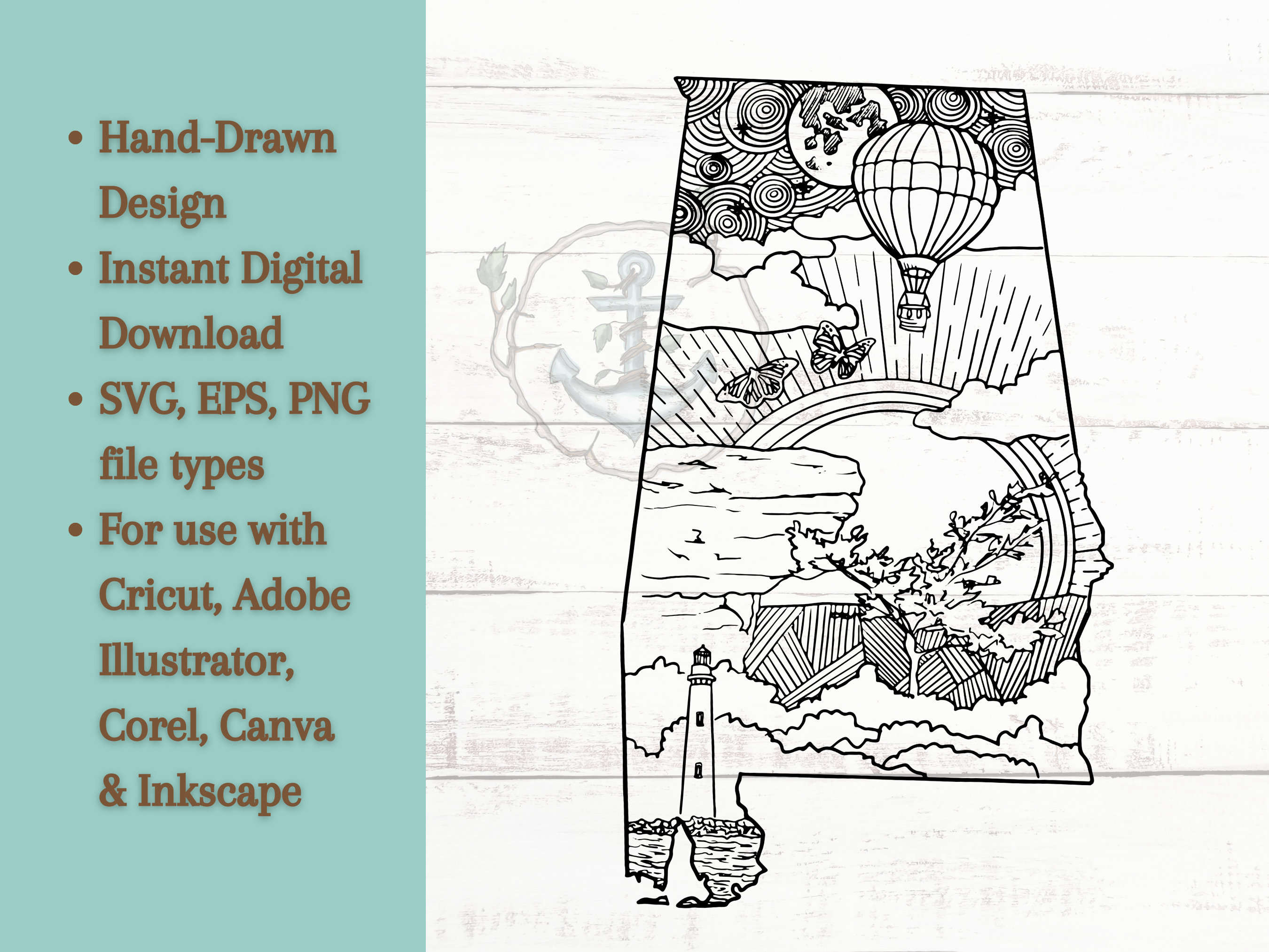 Alabama Sketch SVG File for Shirts, Mugs, Prints | State Print ...