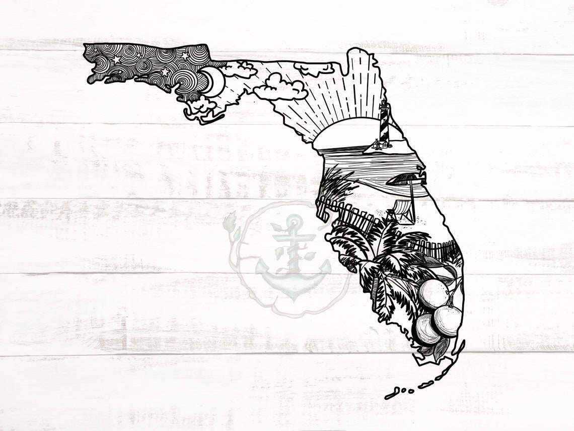 Florida Sketch SVG File for Shirts, Mugs, Prints | State Print ...