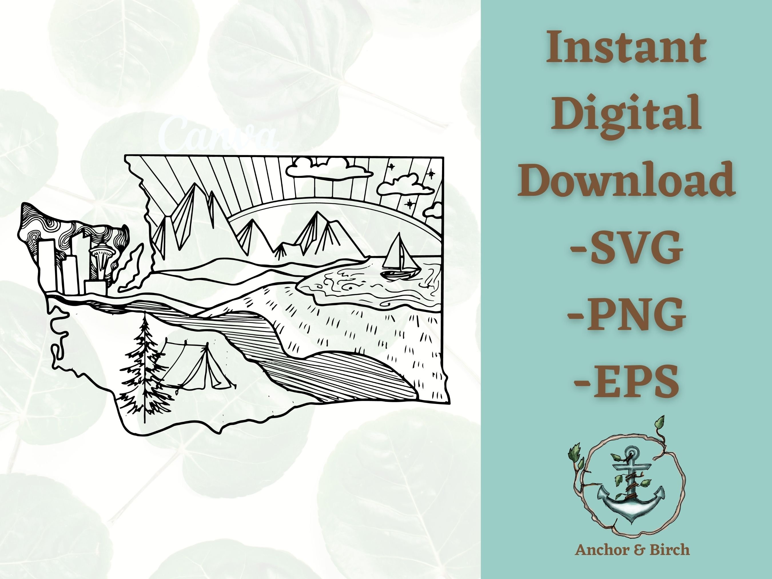 Washington Sketch SVG File for Shirts, Mugs, Prints | State Print ...