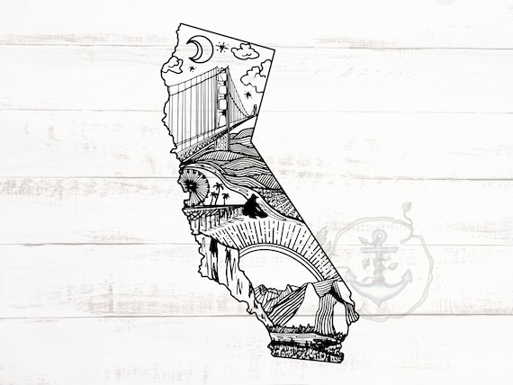 California State Drawing California State Flag Art On Worn Canvas