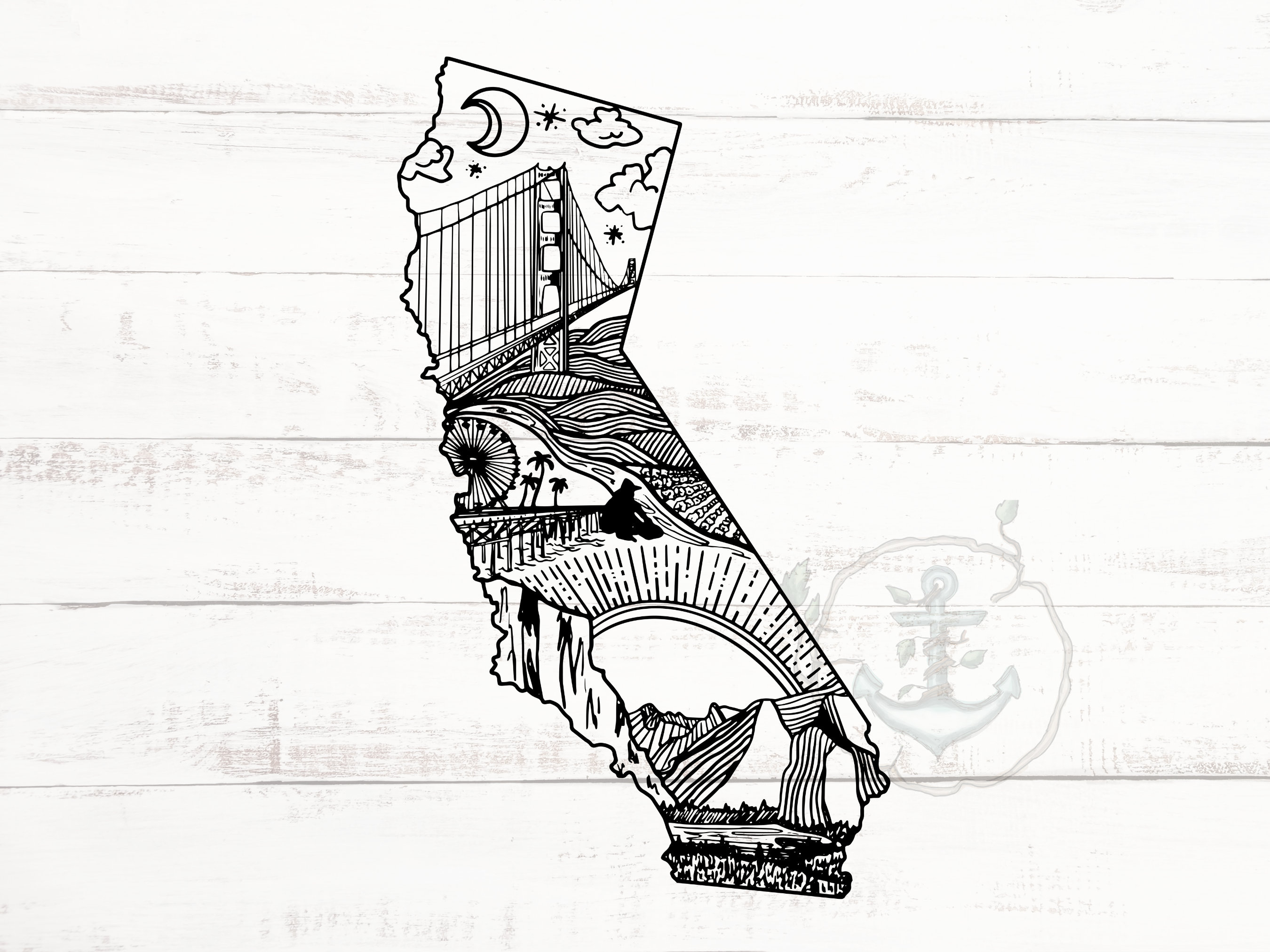 California Sketch SVG File for Shirts, Mugs, Prints | State Print ...