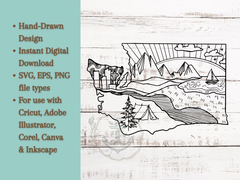 Washington Sketch SVG File for Shirts, Mugs, Prints | State Print ...