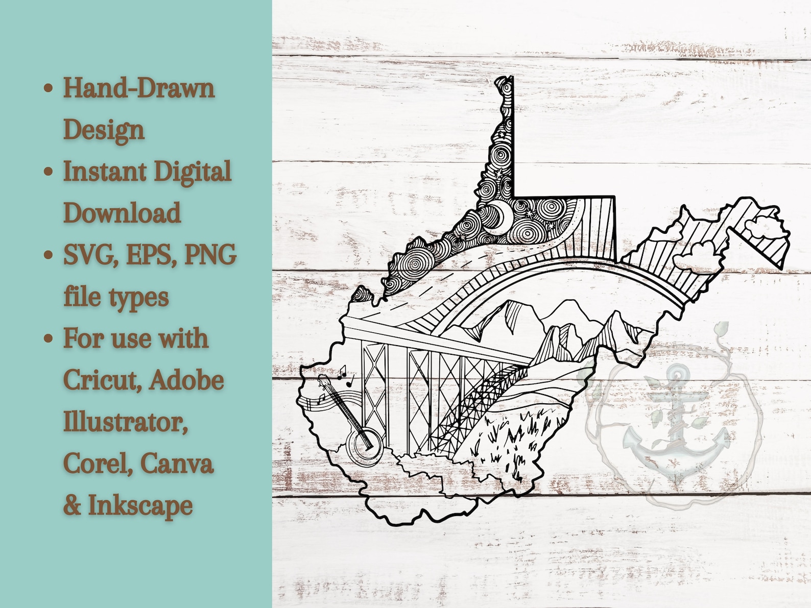 West Virginia Sketch SVG File for Shirts, Mugs, Prints State Print ...