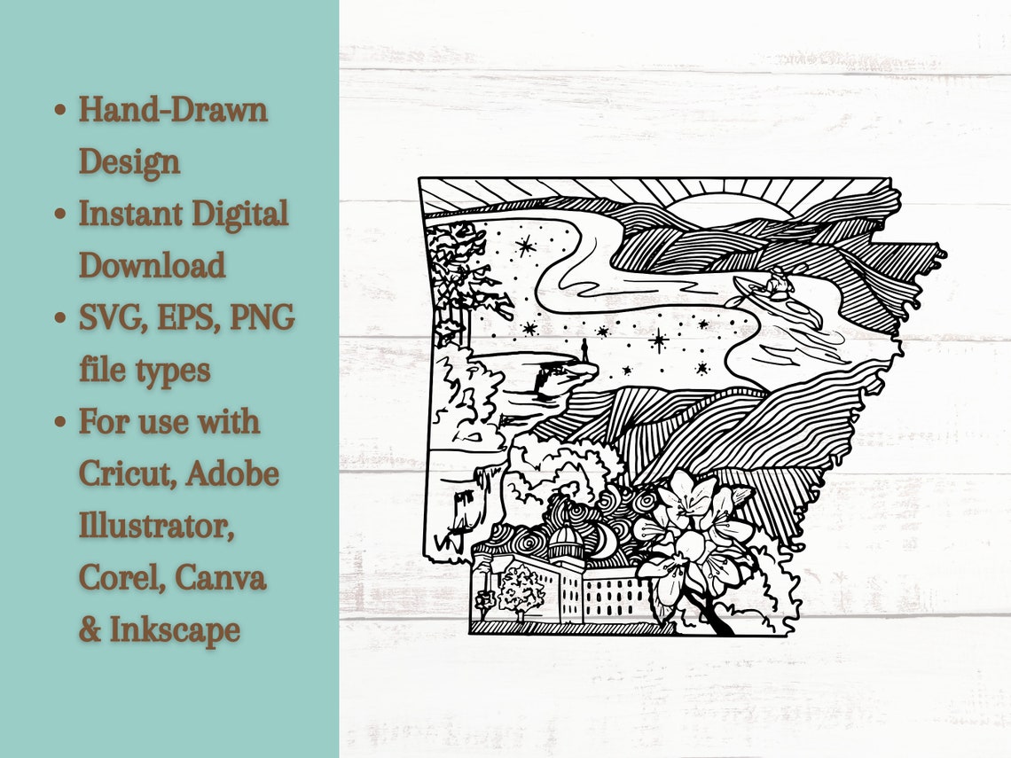 Arkansas Sketch SVG File for Shirts, Mugs, Prints | State Print ...