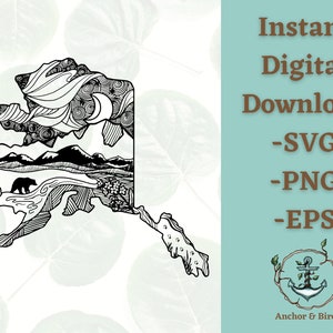 Alaska Sketch SVG File for Shirts, Mugs, Prints | State Print ...