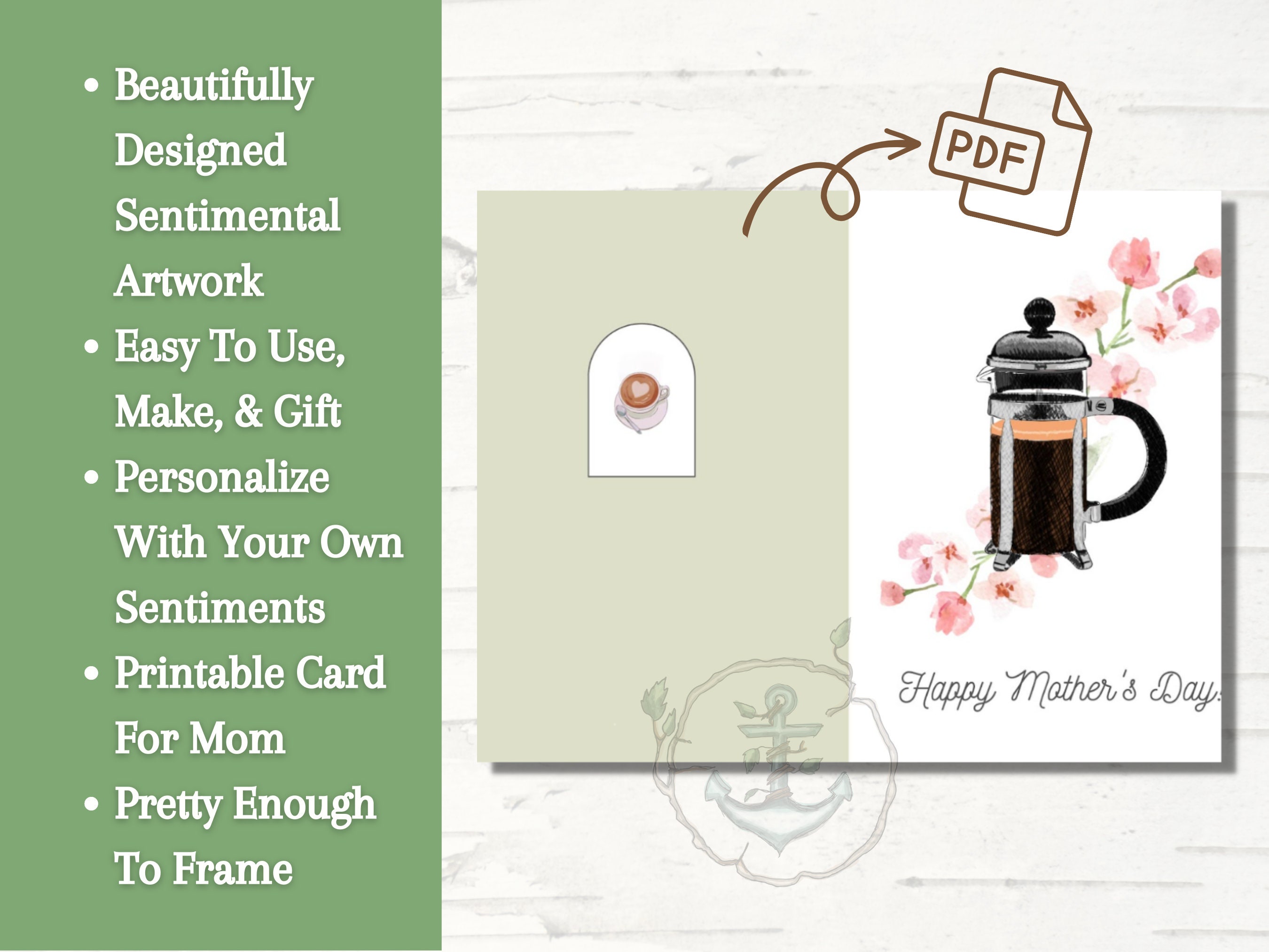 Coffee Themed Mother's Day Card | Printable Mother's Day Card | Digital ...