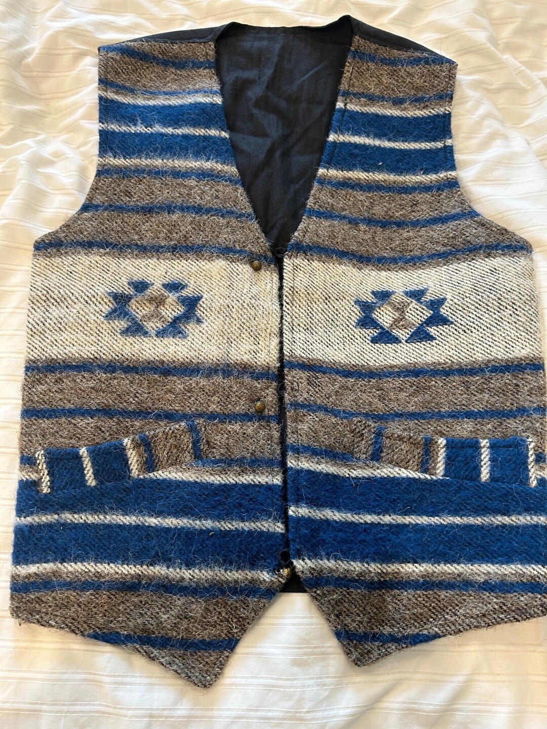 From Nepal- Handmade Vintage Yak Wool Vest / 1980's With Traditional ...
