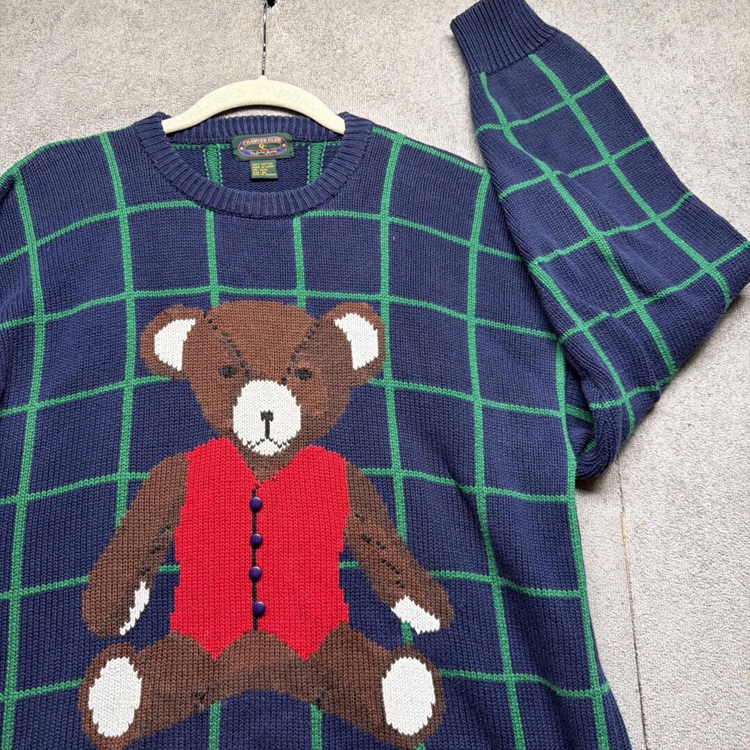Vintage Teddy Bear Sweater Plaid Knit Preppy Novelty Graphic Medium - Etsy