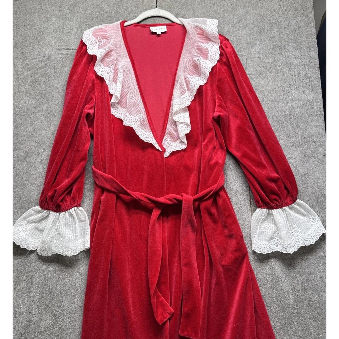 Vintage Georgie Keyloun Red Lace Robe L | Old Hollywood Glam Ruffle ...