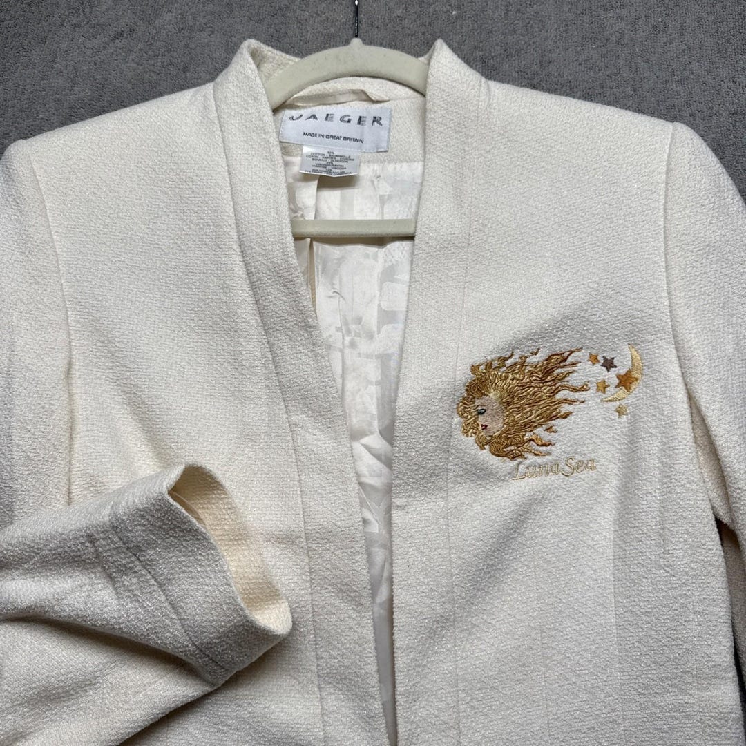 Vintage Jaeger White Blazer UK 6 US 4 Embroidered Sun Celestial Luna ...