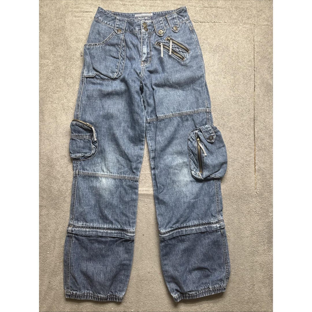 Y2K Limited Too Girls Size 12 Jeans | Cargo Wide Leg Denim With Zippers ...