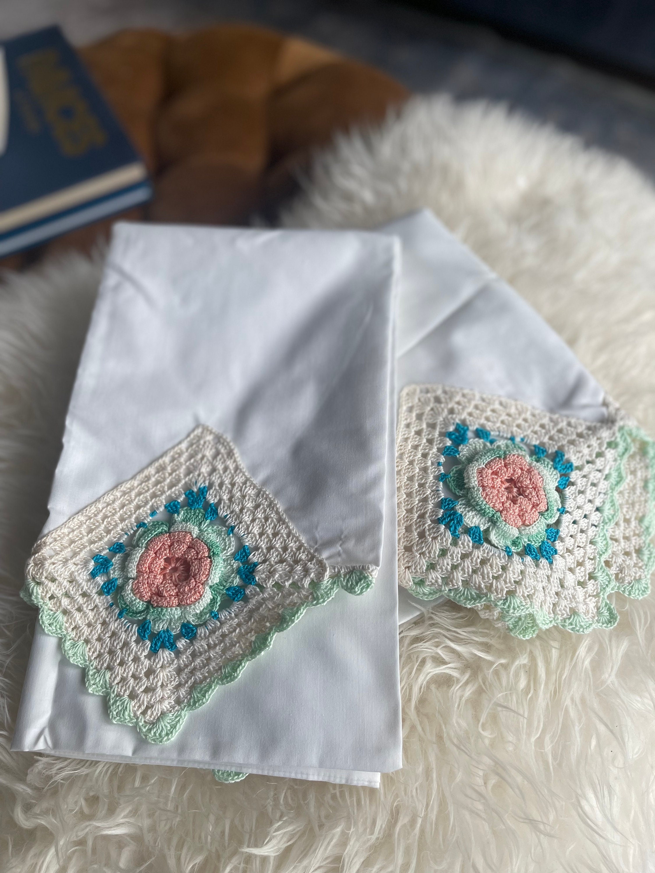 Vintage Crochet Floral King Pillowcases, White Cotton Scalloped Set - Etsy