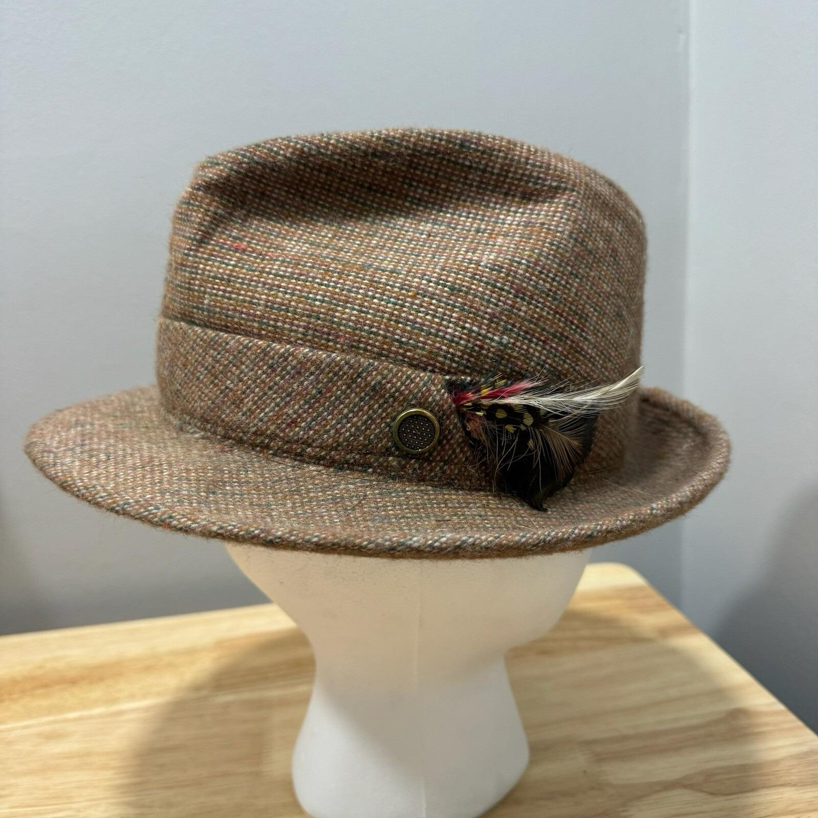 Vintage Brown Tweed Fedora Hat | Wool Wideband Feather | Aristocrat ...