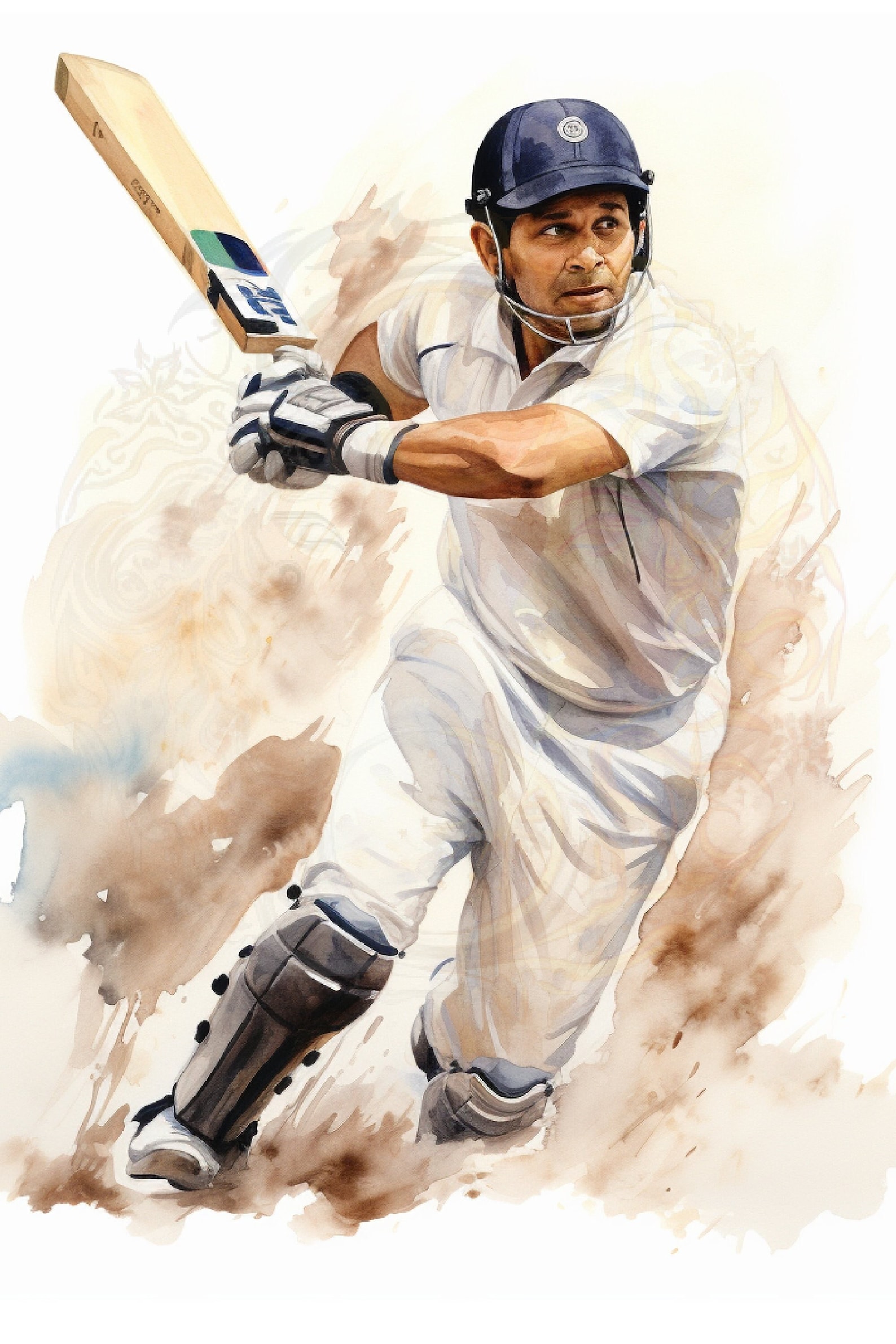 Sachin Tendulkar Watercolor Art Print – India Cricket Poster (digital ...