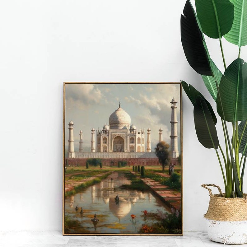 Taj Mahal Oil Painting Vintage Art Print Indian Art Interior Decoration ...