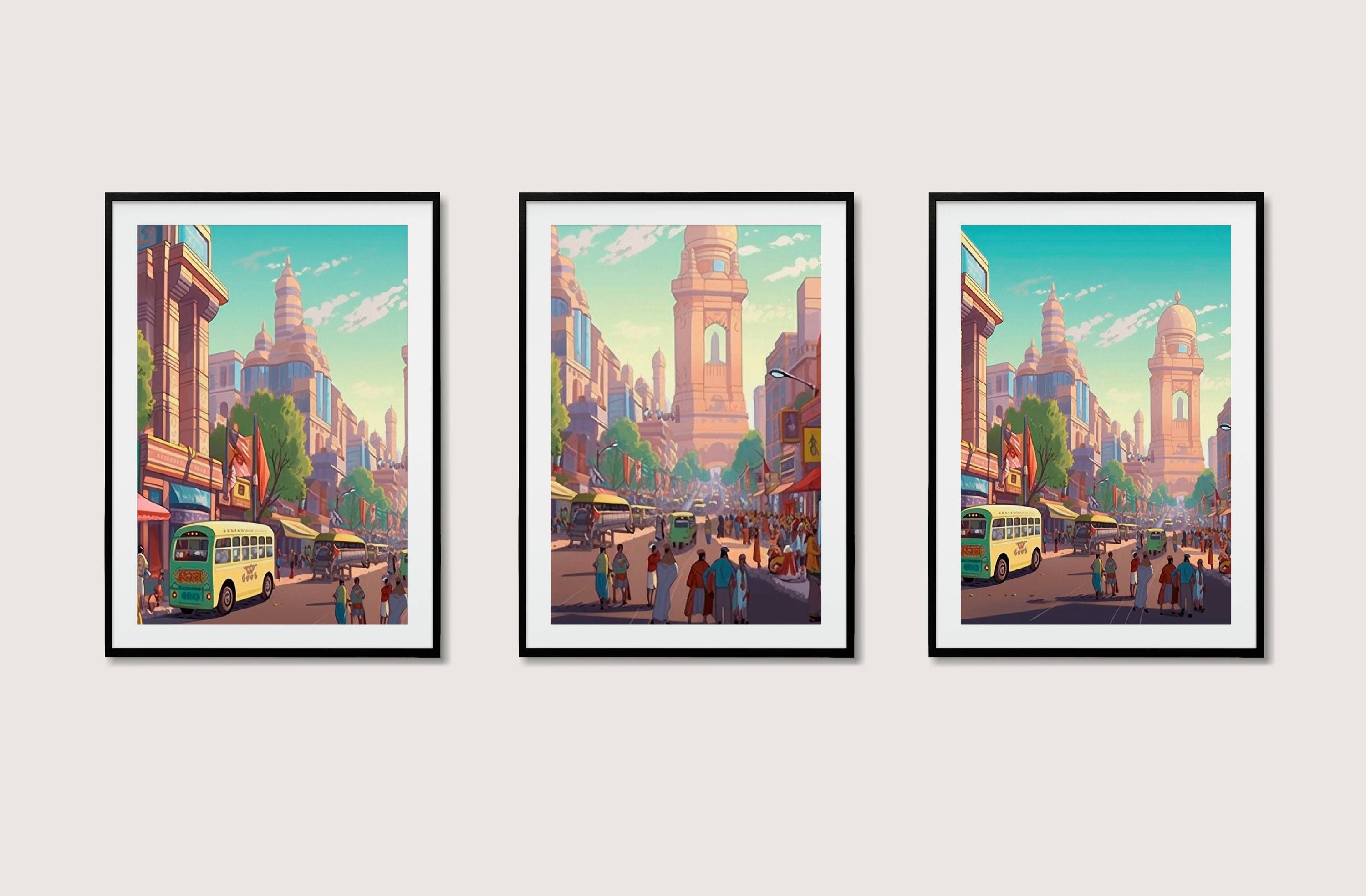 New Delhi Illustration Street Art Prints Modern City New Delhi Wall Art ...